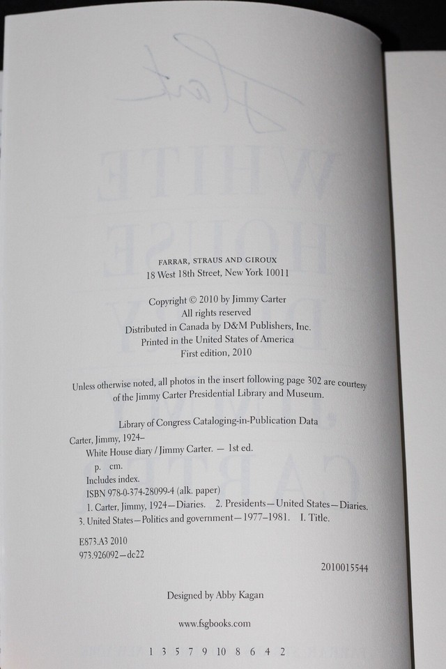 JIMMY CARTER Hand Signed "White House Diary" Hard Cover Book 1st Ed ...