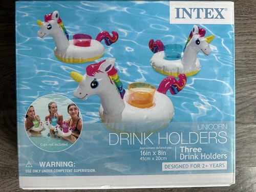 New Intex 16" x 8" Vinyl Floating Unicorn Inflatable Drink Floaties (3 ...