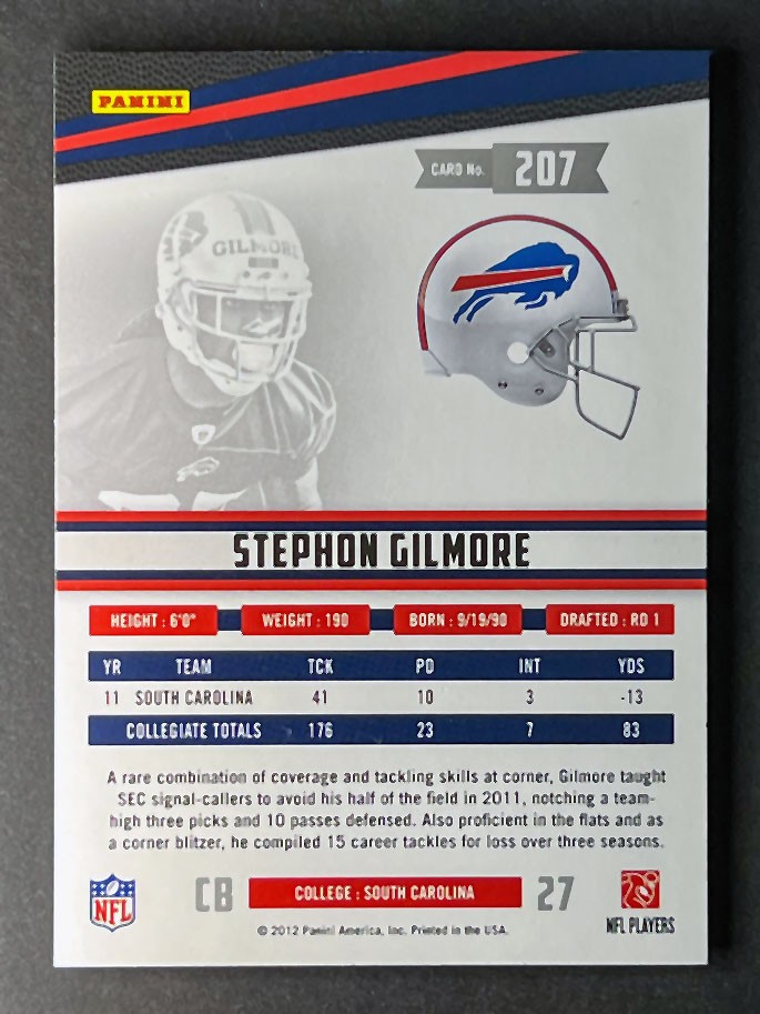 2012 Panini Rookies & Stars Longevity #207 Stephon Gilmore RC Buffalo ...