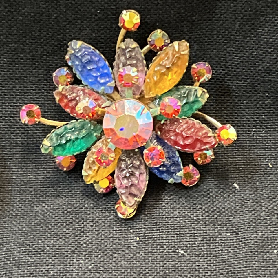 Vintage Juliana Style Icy Iridescent & Cast Glass Stone Pin Brooch ...
