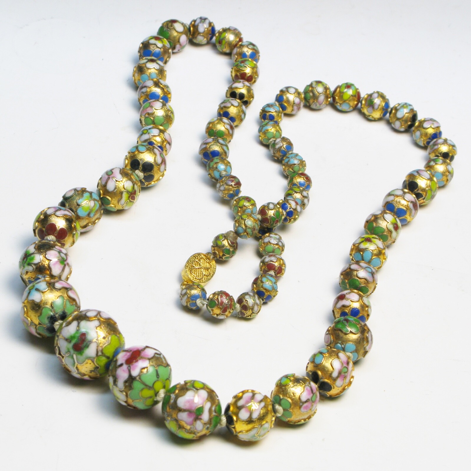 Vintage Cloisonne Multi-Color Deep Enamel Flower Bead… - Gem