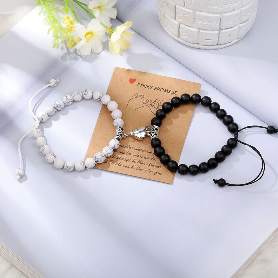 2 Pieces Magnetic Couple Bracelets Romantic Heart Matching Bracelet for ...