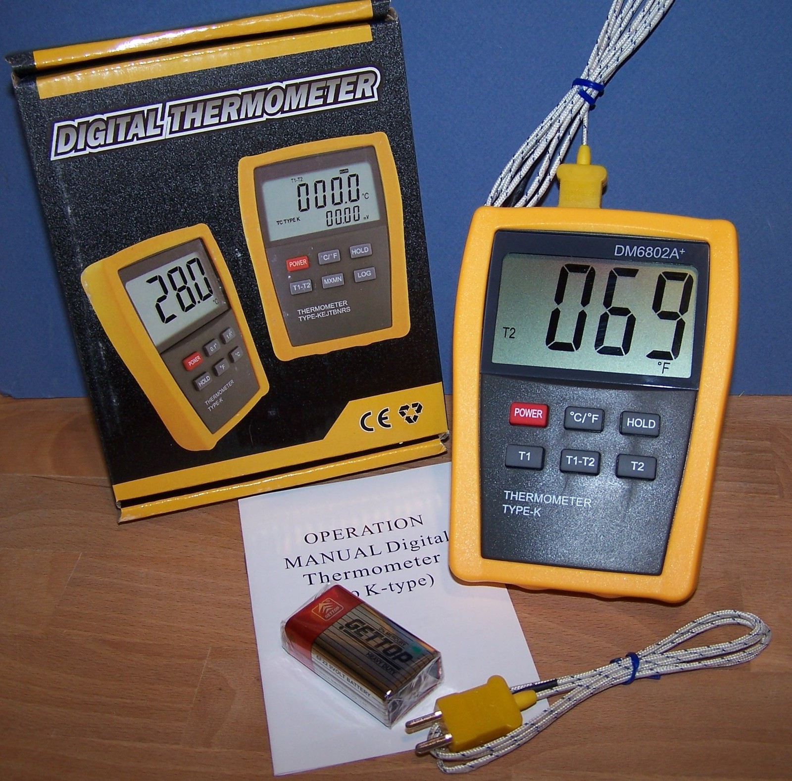 Scientific Digital Thermometer 2 K-Type Thermocouple Temperature Sensor ...