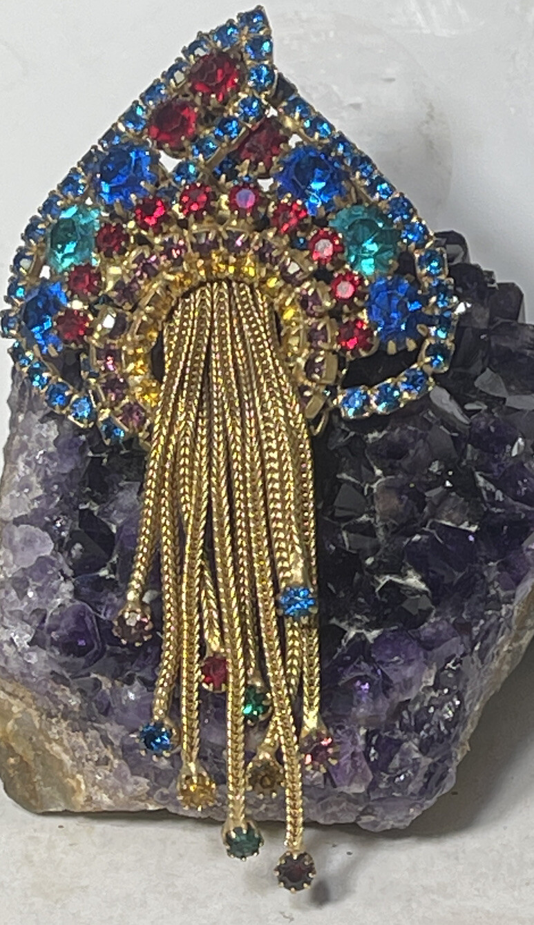 Castlecliffe Waterfall Fringe Colorful Rhinestone Bro… - Gem