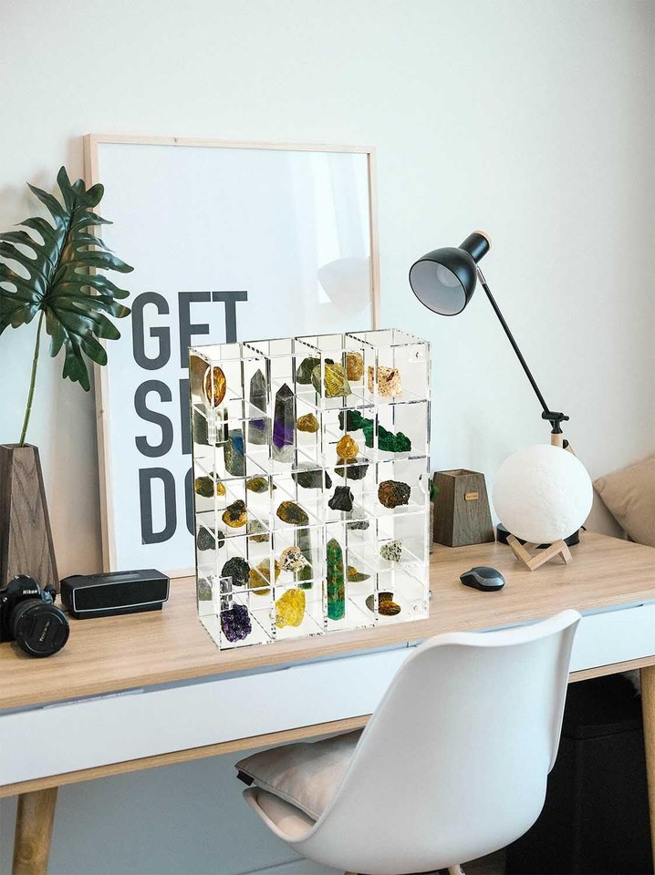 Acrylic Display Case Adjustable Clear Rock Shadow Box with Shelves ...