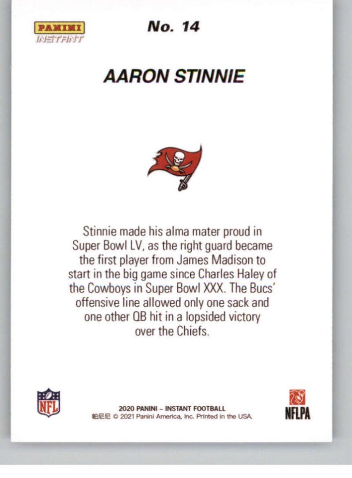 2021 Panini Super Bowl LV Champions #14 Aaron Stinnie Tampa Bay ...