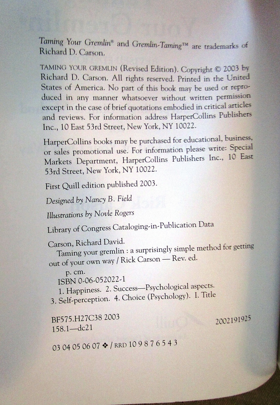 TAMING YOUR GREMLIN BY RICK CARSON-SIMPLE METHOD FOR GETTING OUT OF ...