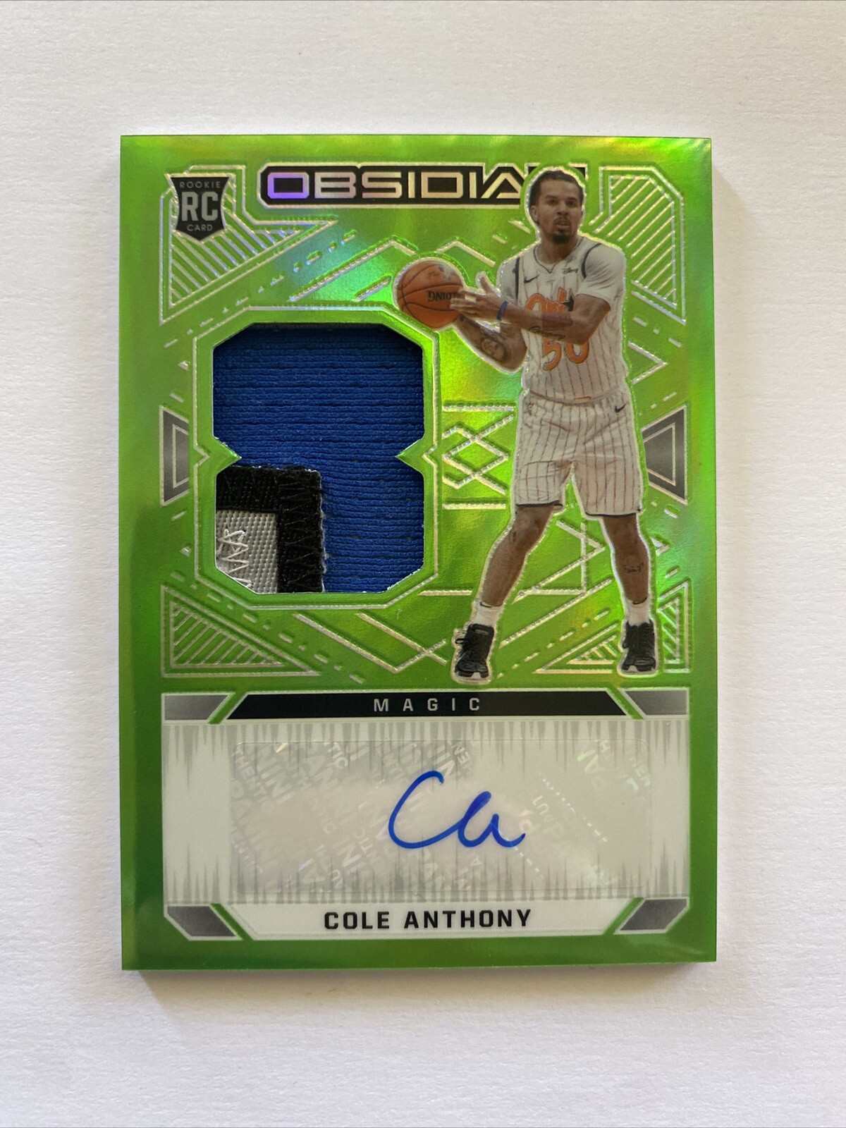 Cole Anthony 2020-21 Obsidian Rookie Patch Auto Green Flood Prizm SSP ...