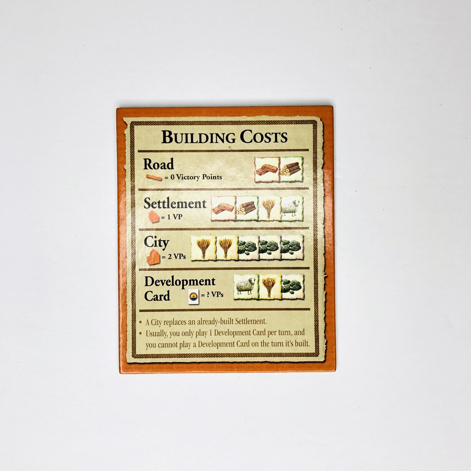 The Settlers of Catan Replacement Orange Building Cost Card Mayfair ...