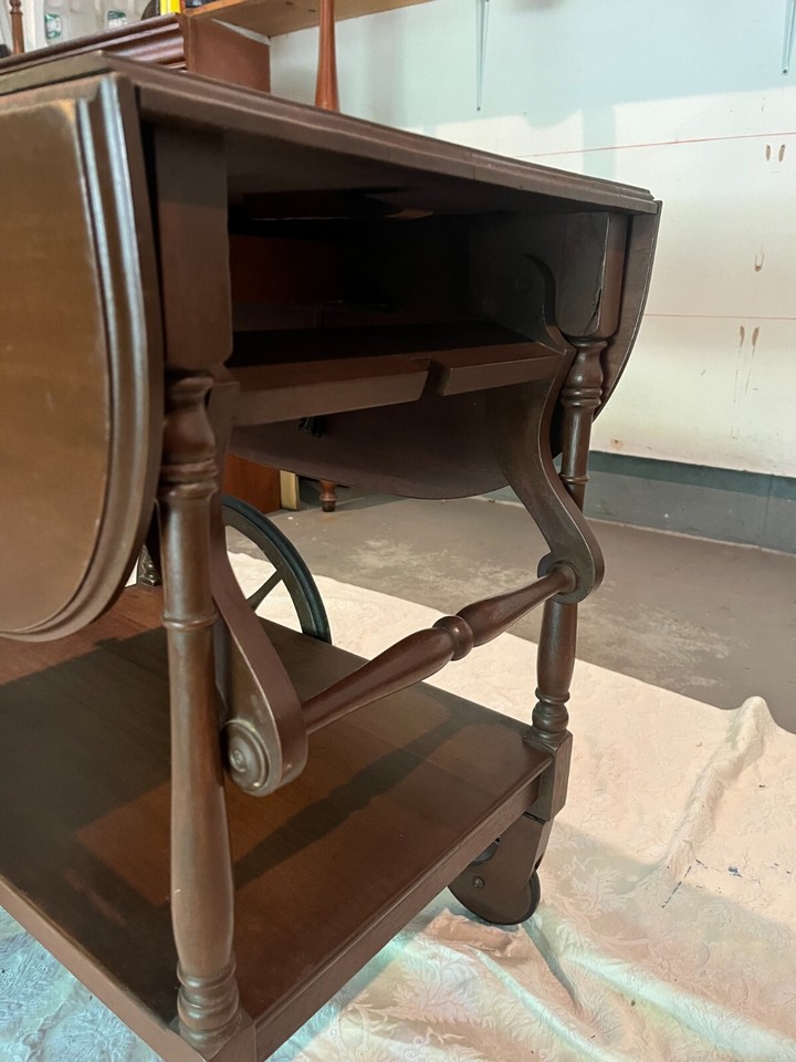 Vintage Mid Century Colonial Drop Leaf Butler Tea or Bar Serving Cart ...
