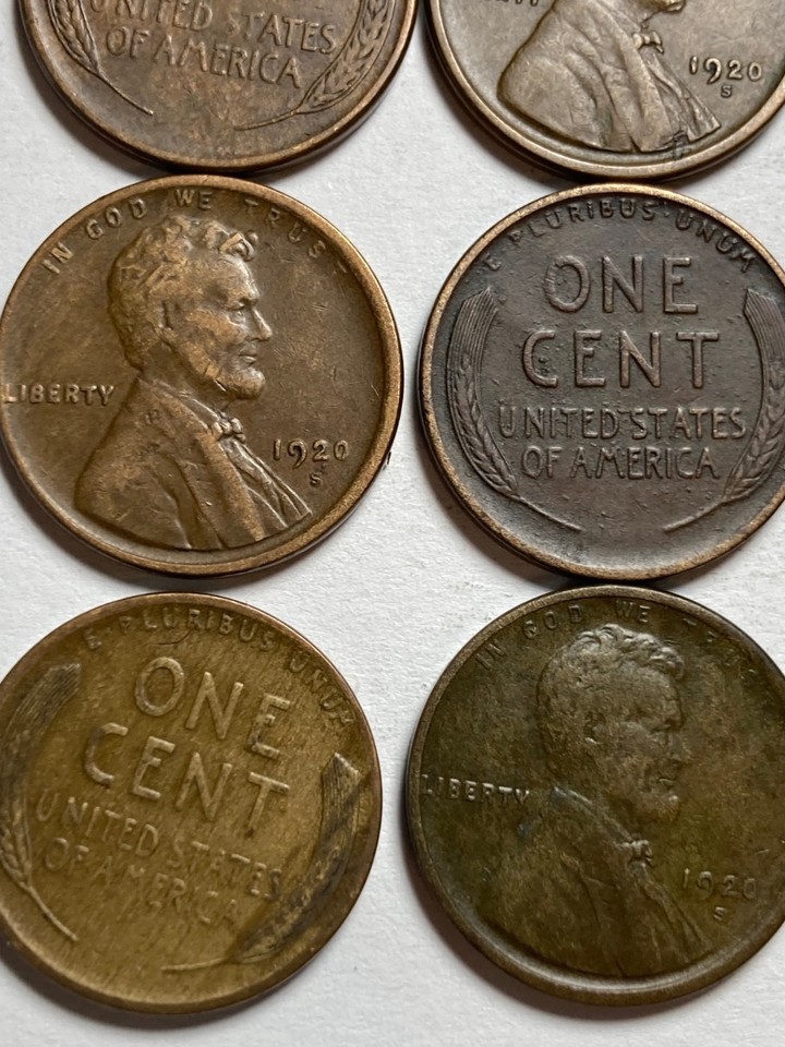 1920-S LINCOLN WHEAT CENT ROLL, 50 coins, all coins "very fine/xf ...