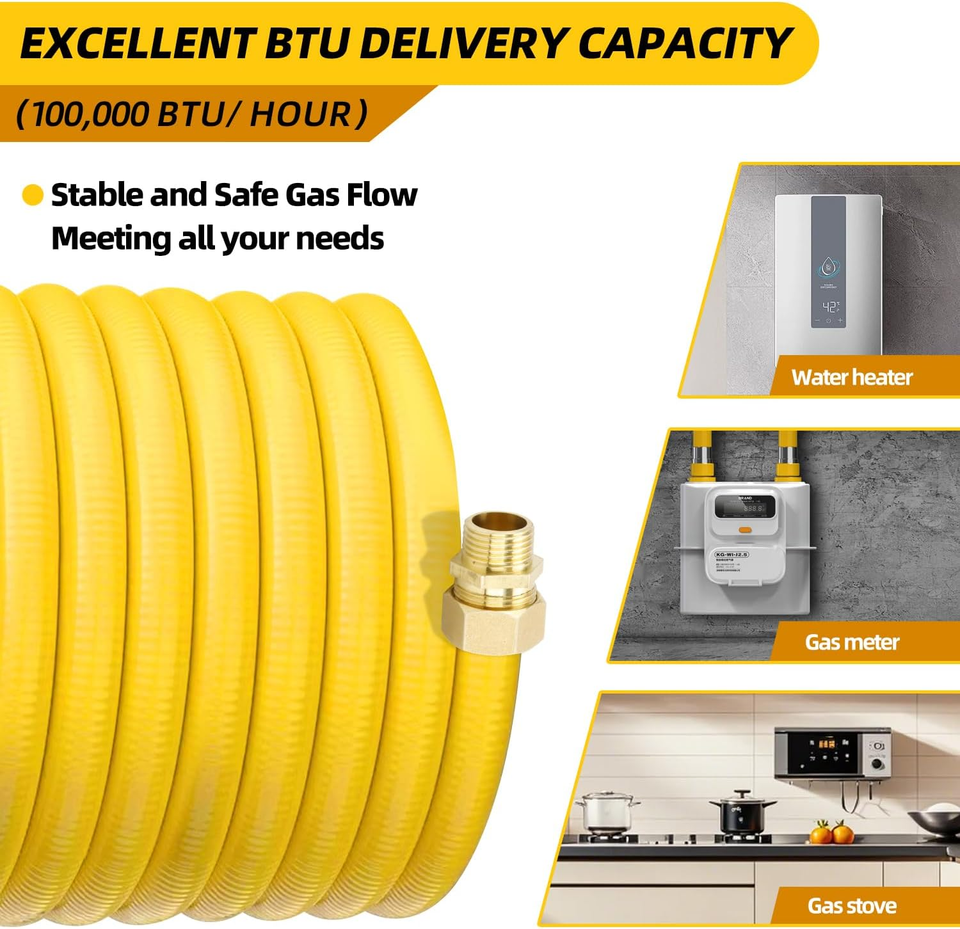 100FT 1/2" CSST Gas Line 1/2In Natural Flexible Gas Line with 2 Male ...
