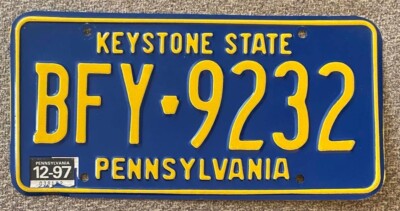 Pennsylvania 1997 KEYSTONE STATE License Plate # BFY-9232 | eBay