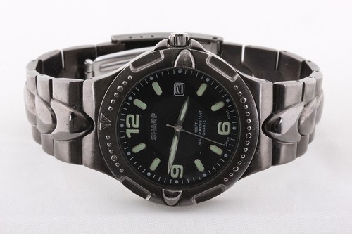 SHARP JAPAN MOVT 100FT WR SHP2091 351 QUARTZ GUN METAL GREY BAND ...