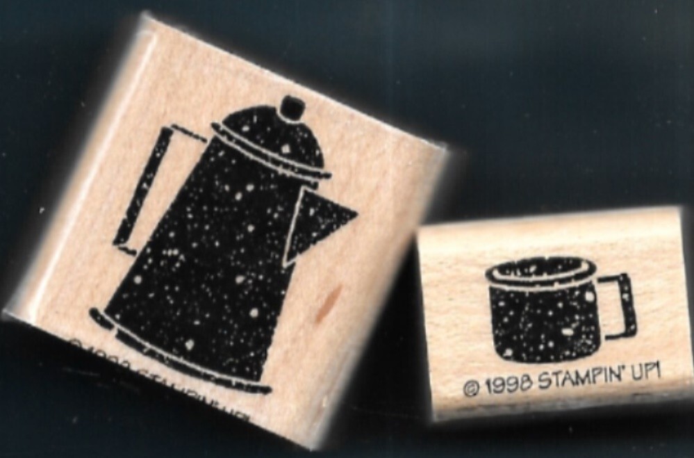 COFFEE KETTLE CUP PERK TIN Camp Gear Outdoor STAMPIN' UP! 1998 wood ...