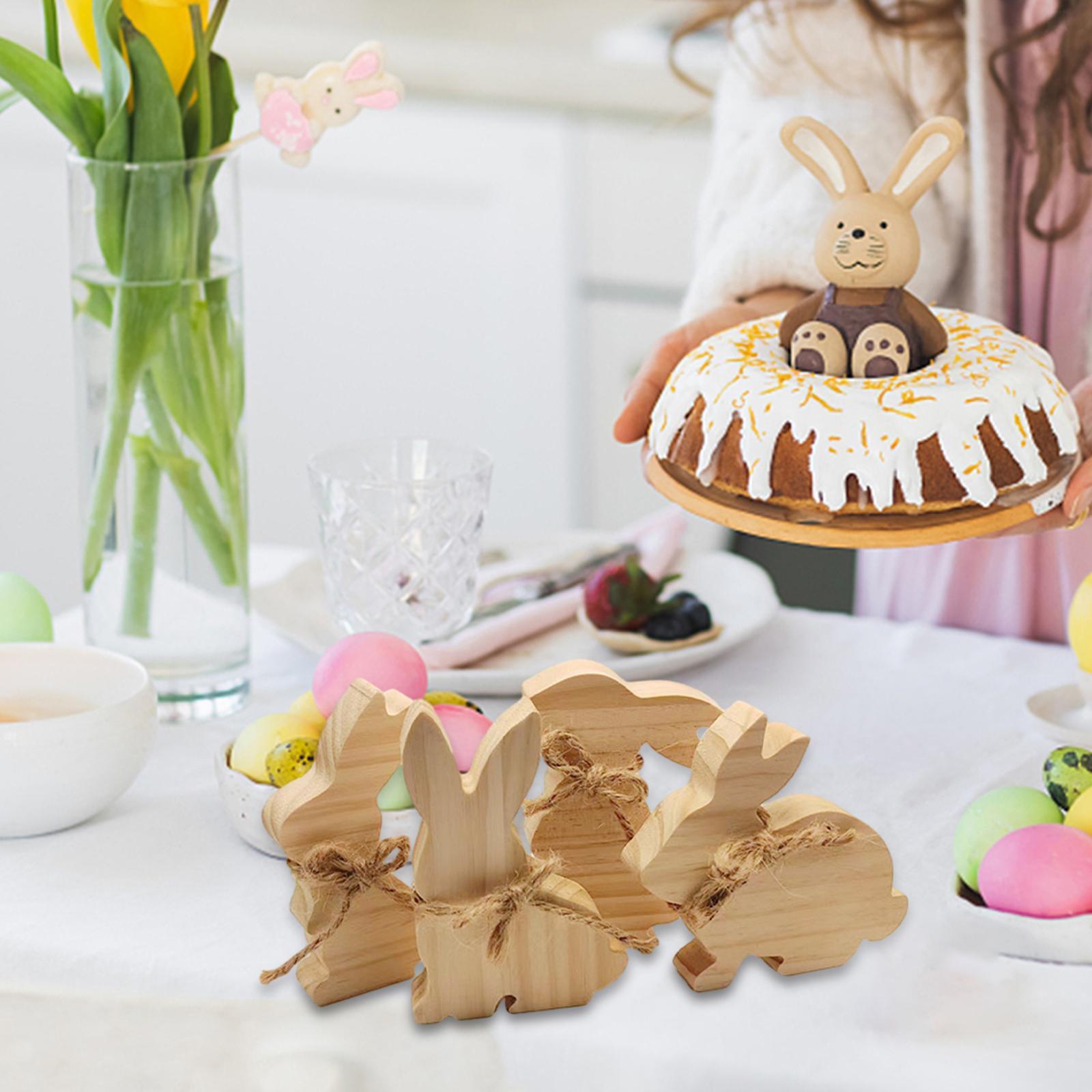 4 Pieces Easter Wooden Bunny Classroom Decor DIY Easter Rabbit for ...