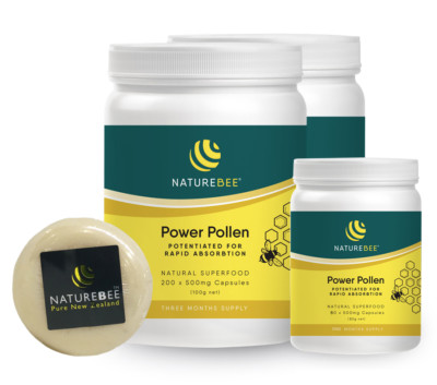 Nature Bee Power Pollen 460 Capsules (2x 200 caps + 1x 60 caps) + 1x ...