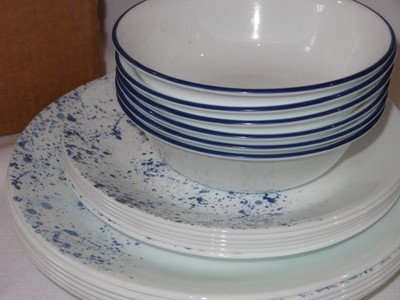 NIB Corelle Everyday Dinnerware 18 Pc Set Indigo Speckle Plates & Bowls ...