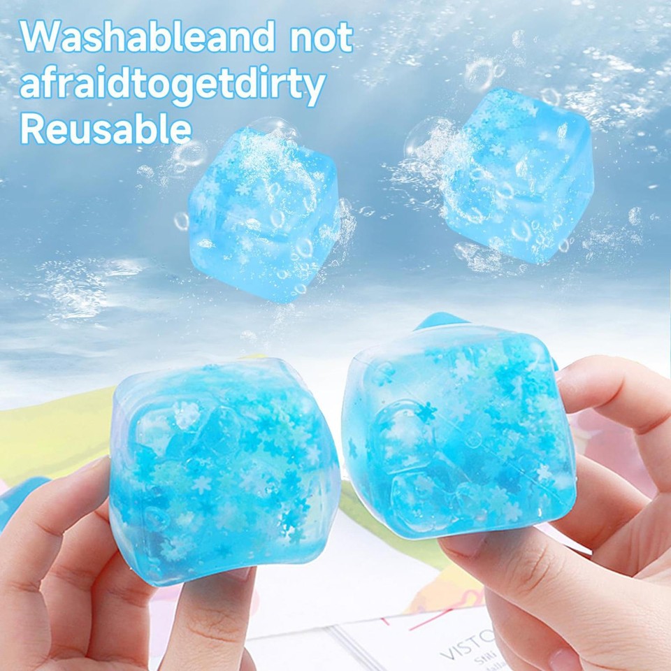 Ice Cube Squeeze Stress Balls Fidget Square Calming Toy W/ Snowflakes ...