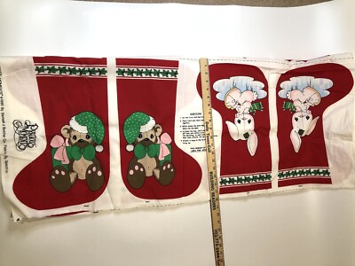 1990 Precious Moments Christmas Stocking Panel Lot of 2 Fabric Craft ...