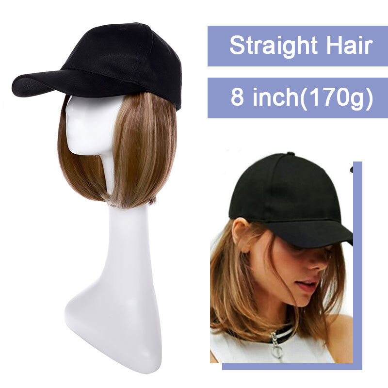 One Piece Baseball Hat with Synthetic Hair Wigs Straight Bob Baseball ...
