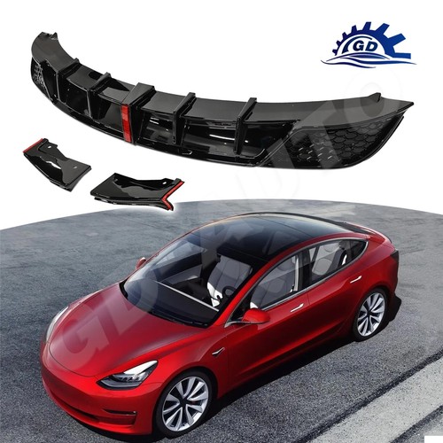 Rear Bumper Lower Diffuser w/ LED Light For 2017-2022 Tesla Model 3 ...