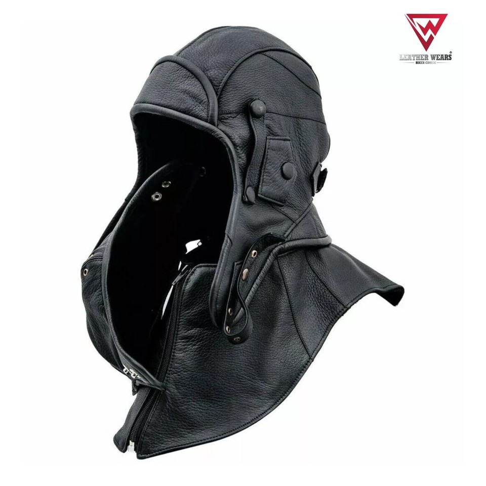 Real Leather Aviator Cap with Collar and face cover Tactical Hood Pilot ...