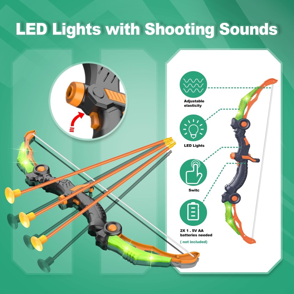 Bow and Arrow Toys for Kids, Archery Set Includes Super Bow with LED ...