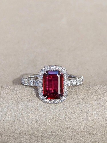 2.24Ct Emerald Cut Natural Ruby & Diamond Wedding Ring 14K White Gold ...