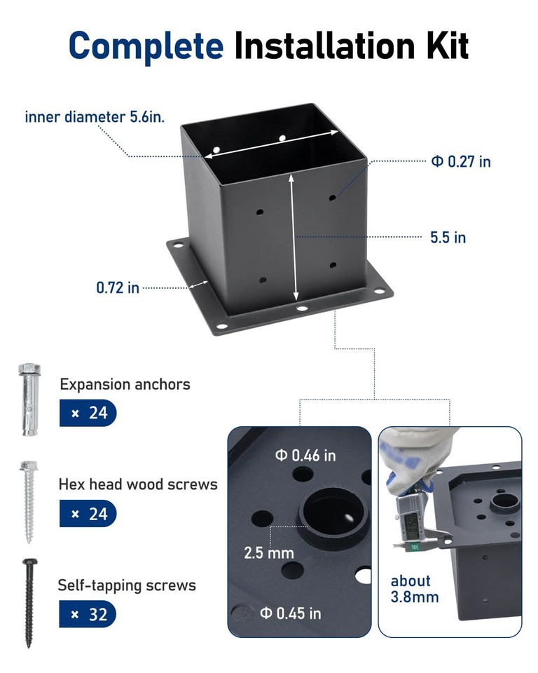4 Pack 6x6 Post Base Brackets Heavy Duty Wood Post Fence Post Anchor ...