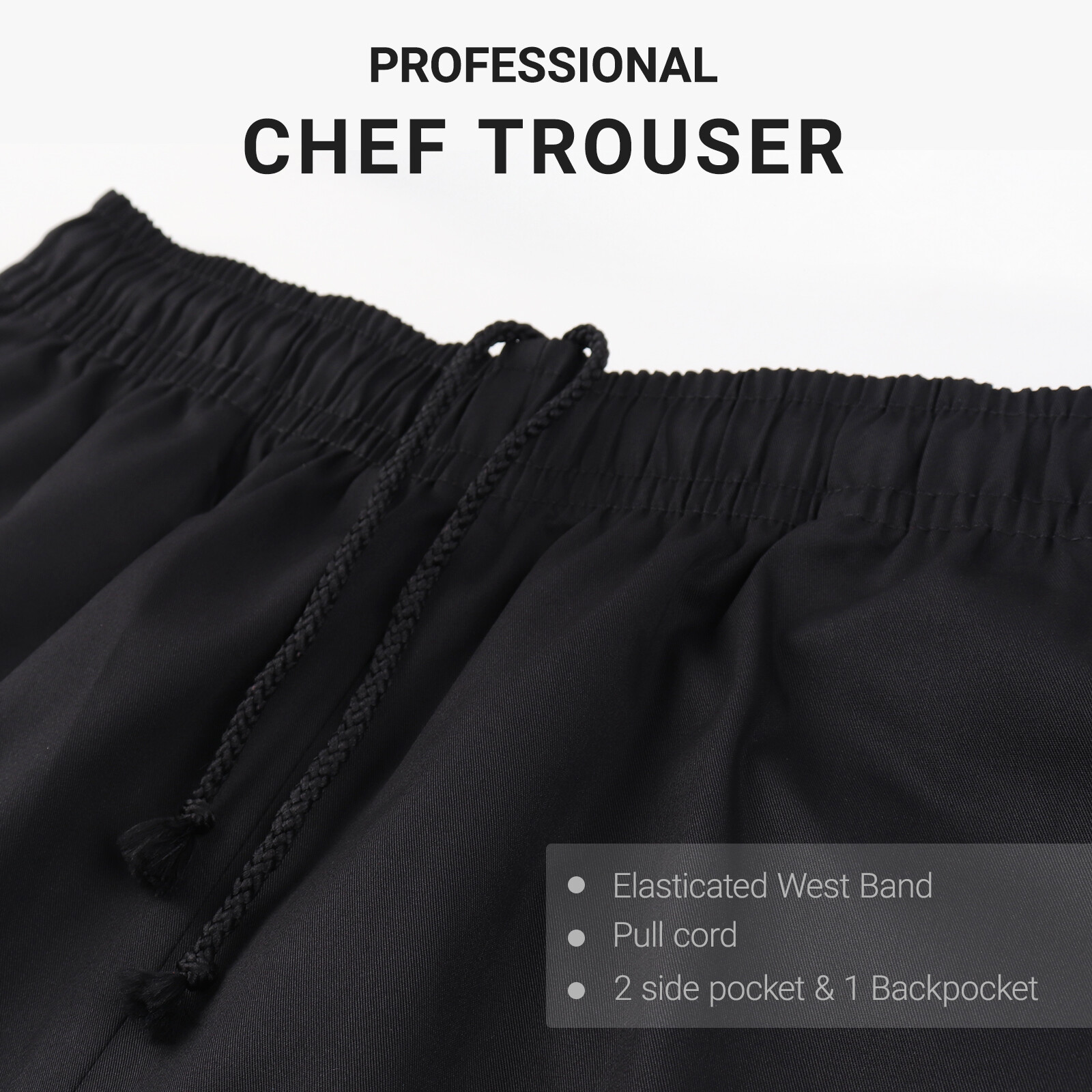 BLACK Chef pant XS-7XL Elasticated Waist and Pull Cord Professional Chef Pant UK | eBay UK