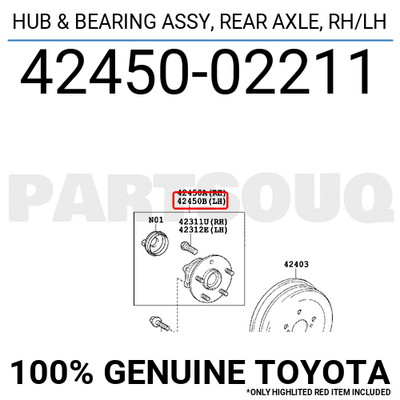 4245002211 Genuine Toyota HUB & BEARING ASSY, REAR AXLE, RH/LH | eBay