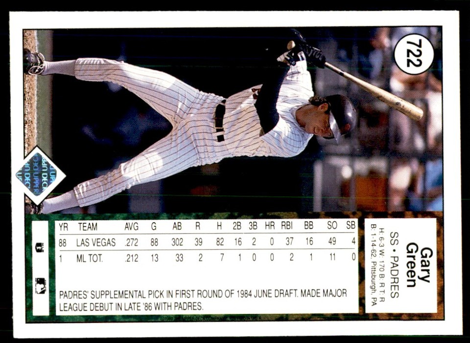 1989 Upper Deck Gary Green Baseball Cards #722 | eBay