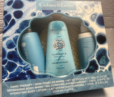 CRABTREE & EVELYN LA SOURCE 4,PIECES HAND THERAPY,BODY LOTION,BODY WASH ...