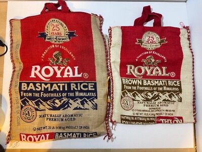 Royal Basmati Rice Burlap Bag Tote with Zipper 20 lb & 10 Ib Size - No ...