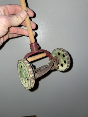 Toy Push Reel Mower ~ Cast Iron Pressed Steel & Wood Early 1900’s ...