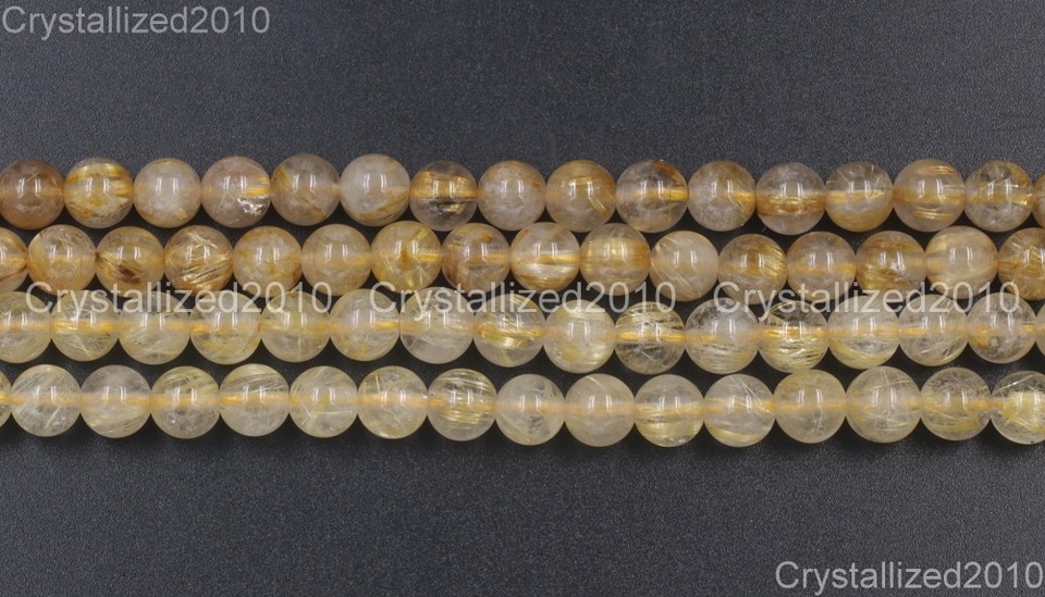 Natural Golden Rutilated Quartz Gemstone Round Beads 4mm 6mm 8mm 10mm ...