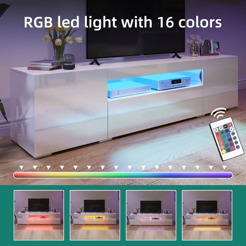 LED TV Stand 75 in TVs High Gloss Media Center Storage Cabinets Drawers White US | eBay