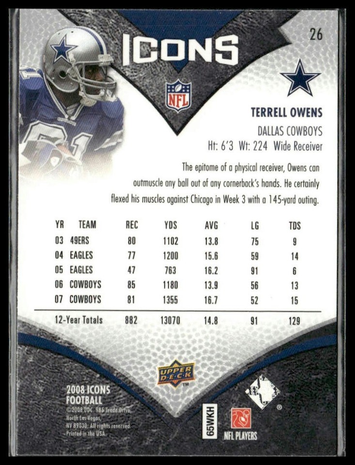 Terrell Owens Upper Deck 2008 Upper Deck Icons | eBay