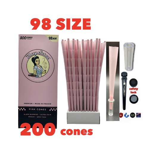 Blazy susan pink pre rolled cone 98MM size (200PK)+glass cone tip ...