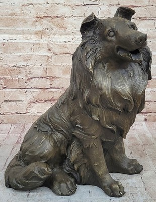 Grand Fonte Collie Chien Bronze Sculpture Grand Figurine Arrière-cour ...
