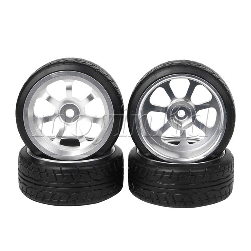 4 Pcs Black Plastic Tires & Al. 7-Spoke Wheel Rim for RC1:10 On Road ...