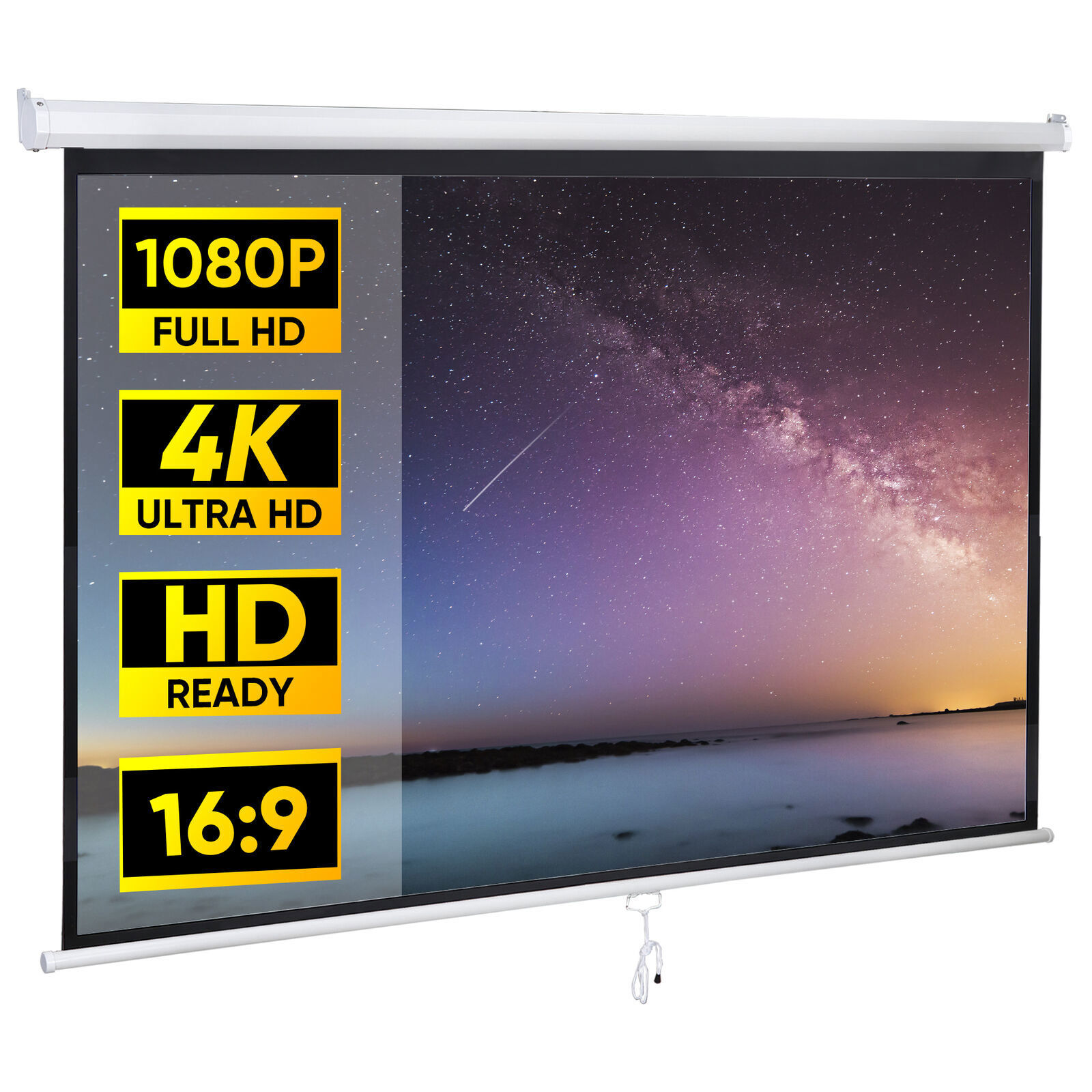 80" Projector Screen 16:9 Manual Pull Down 4K HD Projection Hom Theater ...
