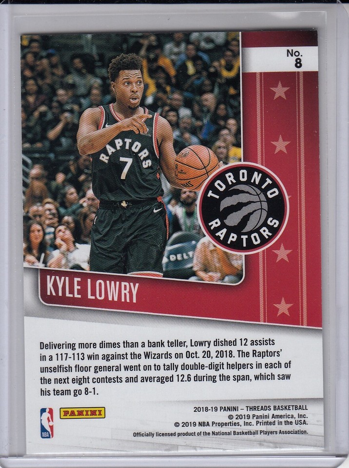 2018-19 Panini Threads Kyle Lowry Floor Generals #150/199 Raptors card ...