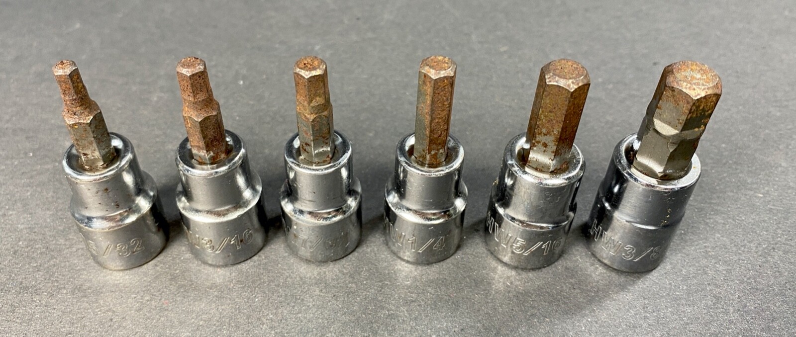 Husky 3/8" Drive HEX Bit Socket Set HW5/32, HW3/16, HW7/32, HW1/4, HW5 ...