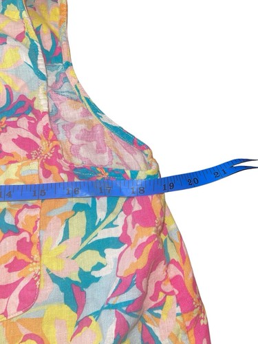 TIME AND TRU Women's Size Medium 8/10 Sleeveless Bright Floral Linen ...