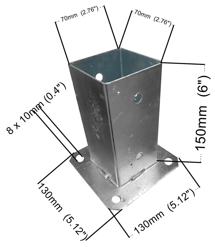 Heavy Duty Hot-Dip Galvanised Bolt Down Square Bracket Post Fence Foot ...