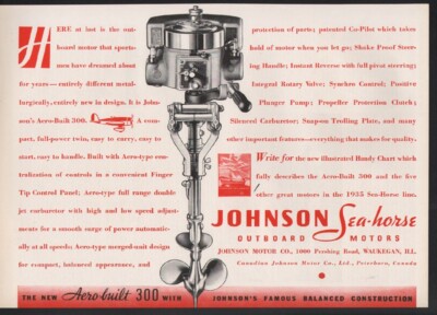 1935 JOHNSON AERO-BUILT 300 OUTBOARD MOTOR ENGINE OUTDOOR IL SPORT BOAT ...