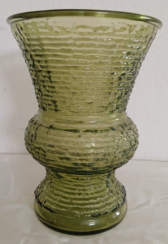 Napco Embossed Textured Green Glass Vase 7.77" Tall Vintage | eBay