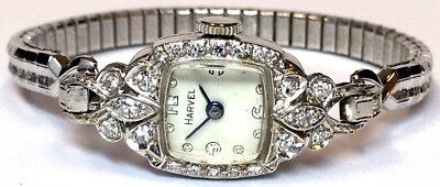 VINTAGE PLATINUM LADIES HARVEL DIAMOND WRIST WATCH ANTIQUE 1/2 CARAT | eBay